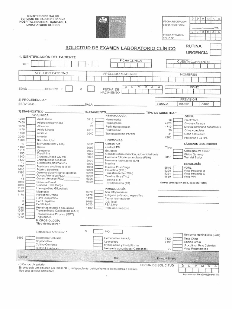 HOJA EXAMENES DE RUTINA | PDF