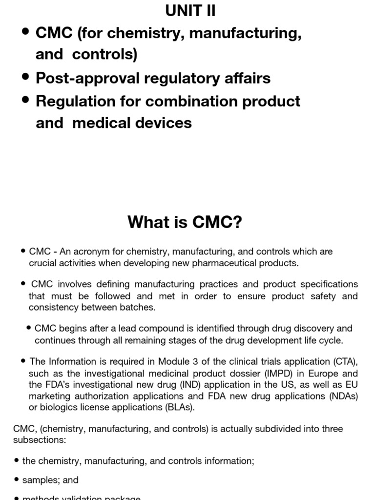 UNIT II CMC | PDF | Federal Food | Food And Drug Administration