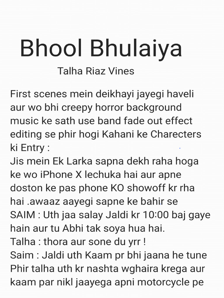 Bhool Bhuaiya Talha Riaz Vines TRV - Full Script | PDF