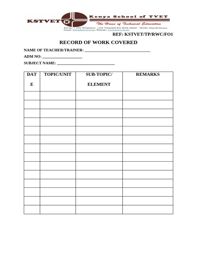 Record of Work | PDF