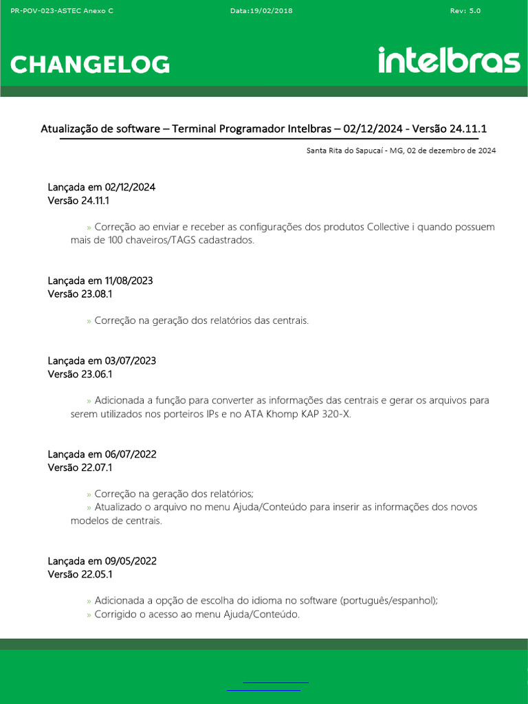 CHANGELOG - Terminal Programador Intelbras TPI | PDF | Engenharia da ...
