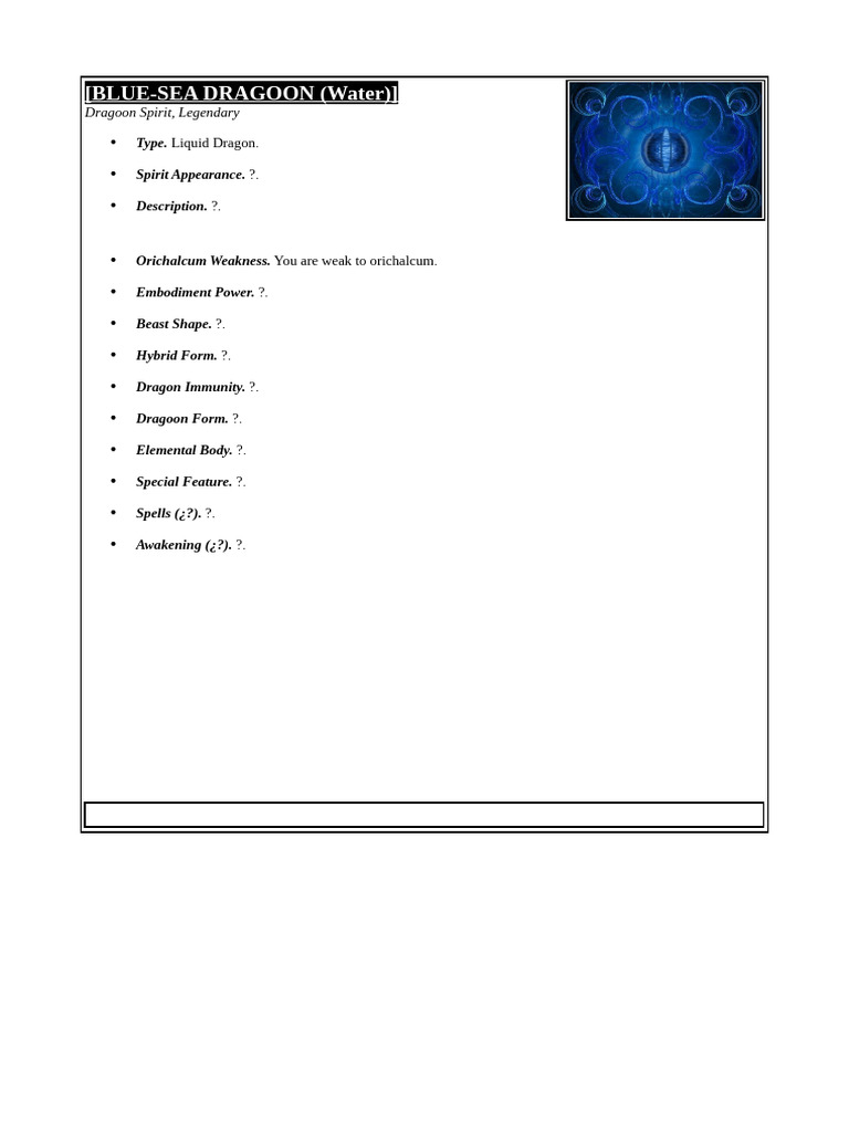 Blue-Sea Dragoon Spirit Overview | PDF
