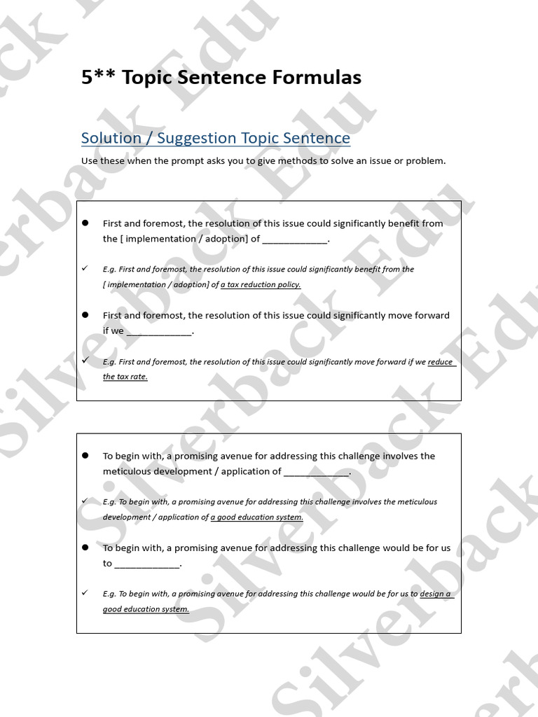 Topic Sentence Formulas and Drills | PDF