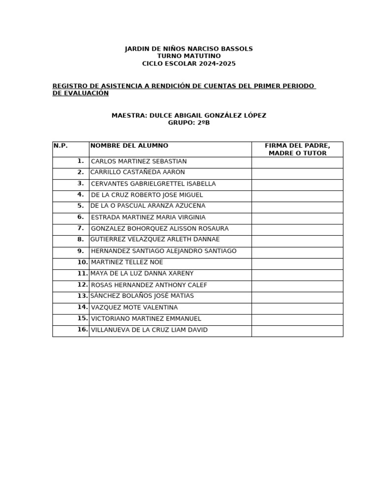 Lista Niños Segundo B | PDF