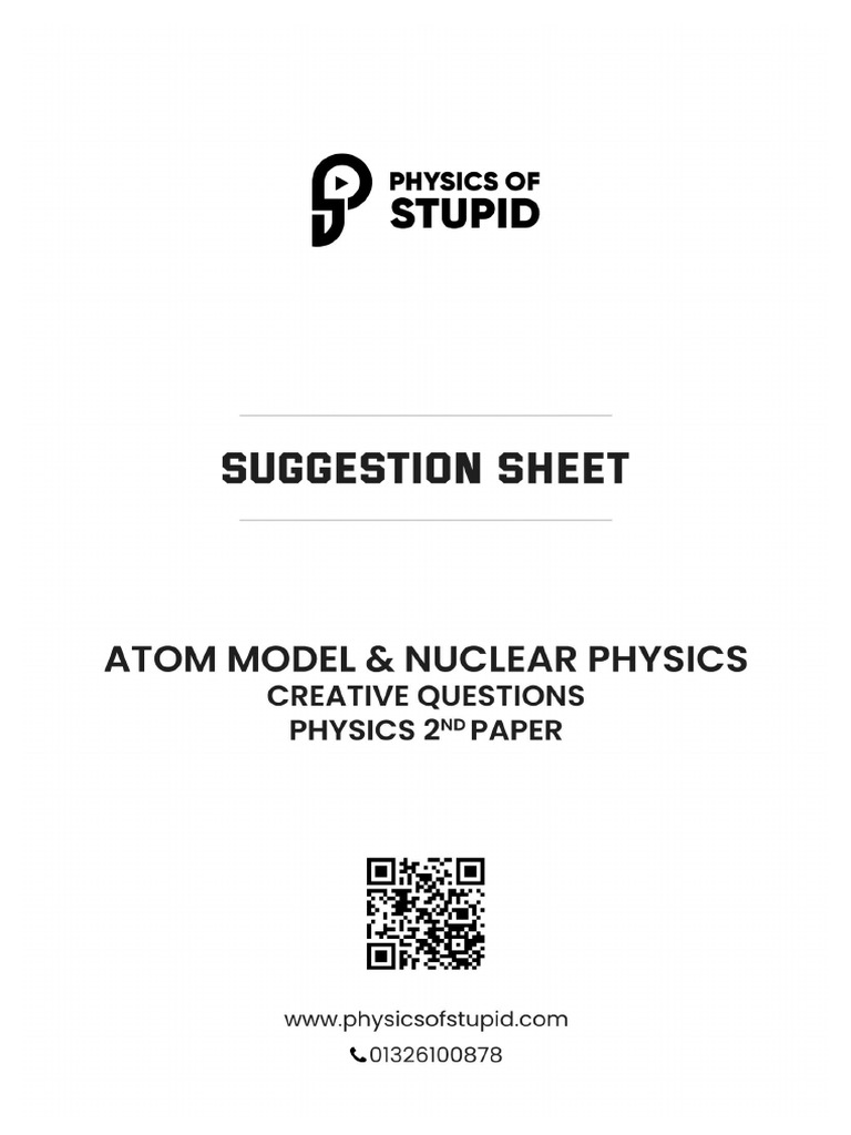 Atom Model & Nuclear Physics - CQ Suggestion Sheet | PDF