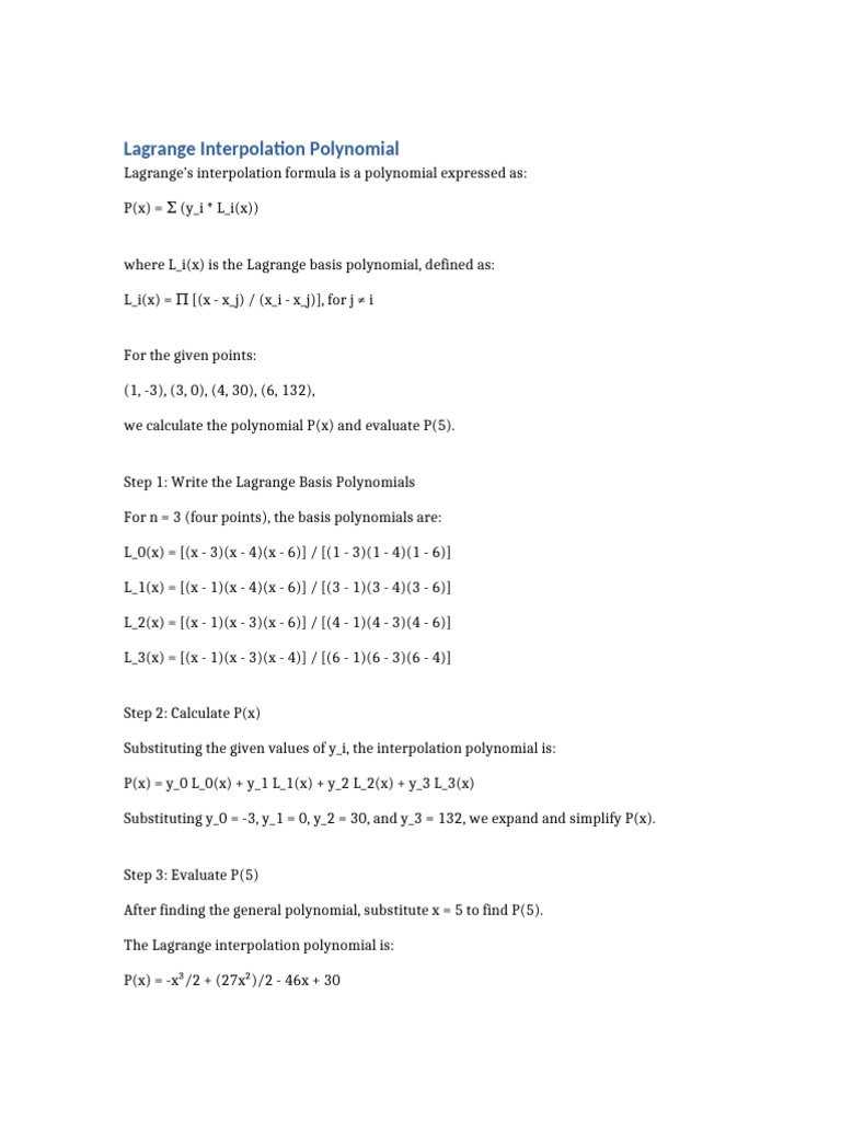 Lagrange Interpolation Polynomial Explained | PDF