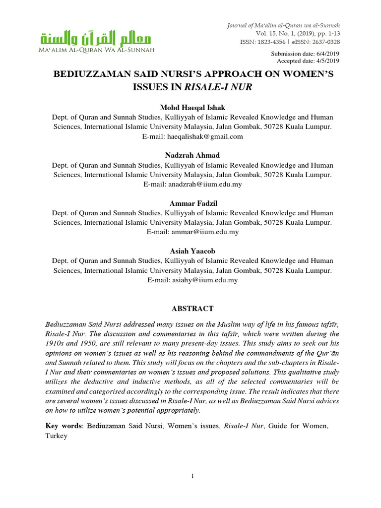 Nursi's Views on Women's Issues in Risale-I Nur | PDF | Marriage | Hijab
