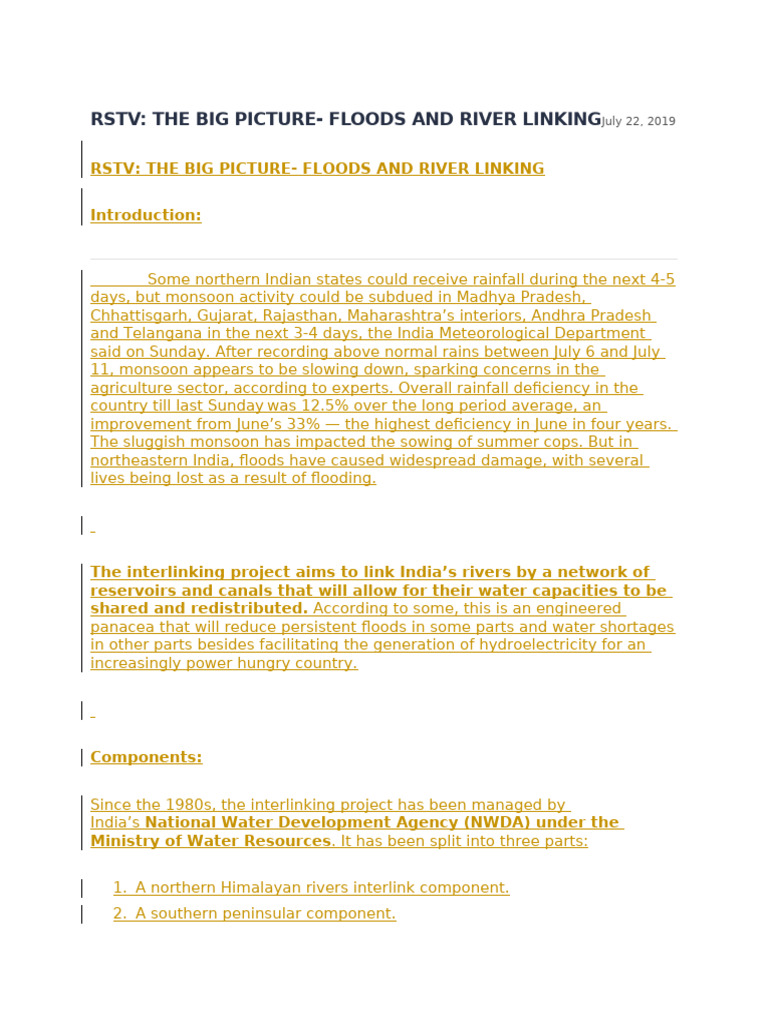 Interlinking of River Waters | PDF | Hydrology | Earth Sciences