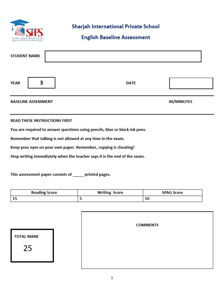 Year 3 Baseline Assessment Mark Scheme | PDF | Human Communication ...