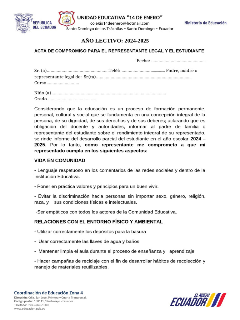 ACTA DE COMP. P.F Y ESTUD. COIDIGO CONV. 2024-2025 | PDF | Salón de clases