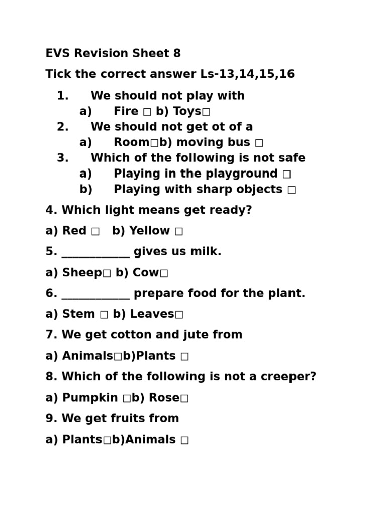 EVS Quiz Revision Sheet 8 | PDF
