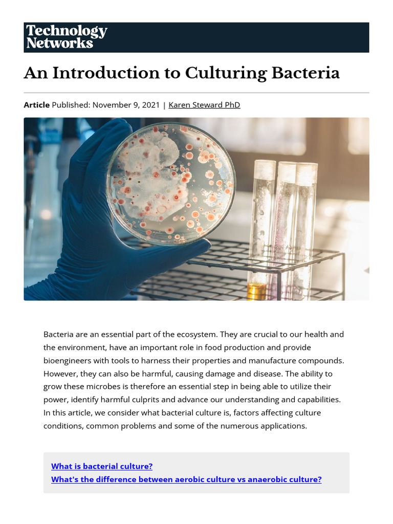 An Introduction To Culturing Bacteria | PDF | Growth Medium | Bacteria