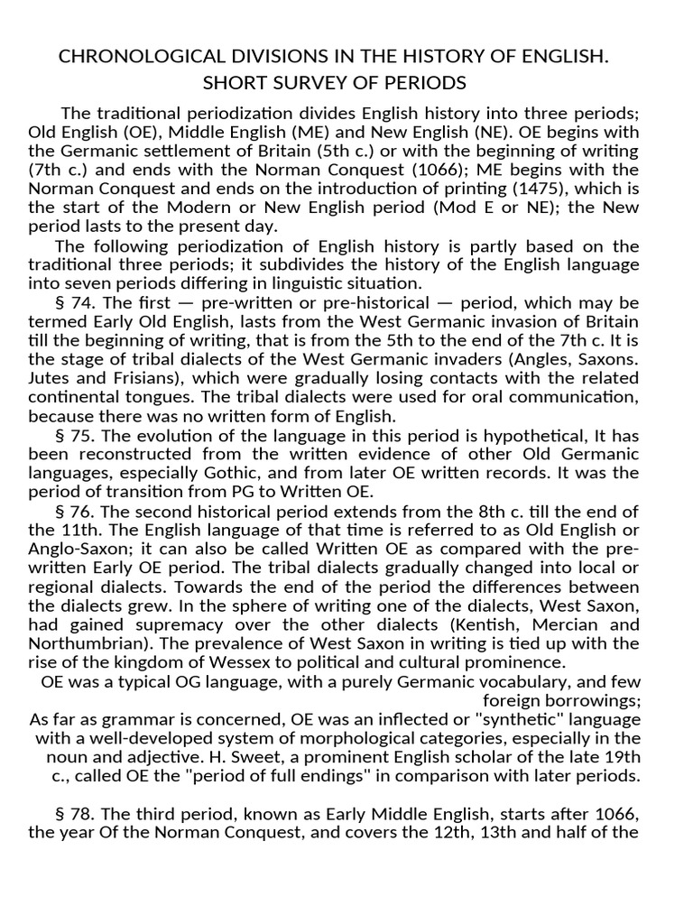 Chronological Divisions in The History of English | PDF | English Language | Celts