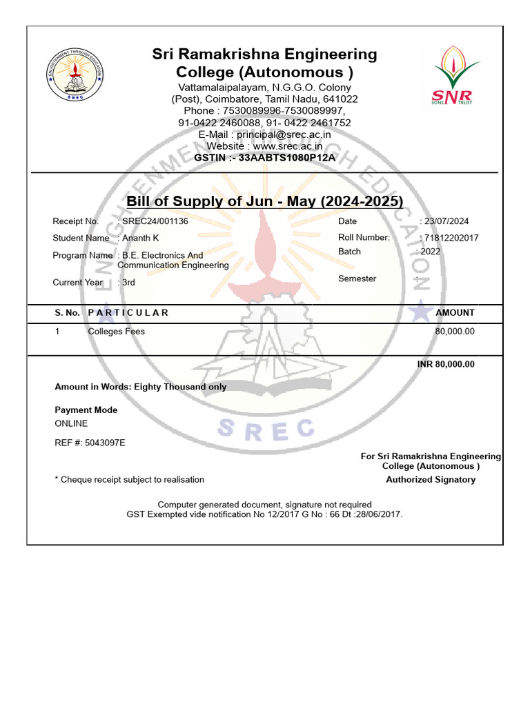 College Fee Receipt | PDF