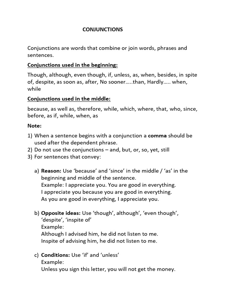 CONJUNCTIONS - STD 8 | PDF | Grammar | Semantics