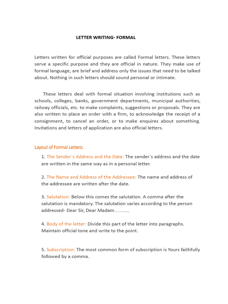 FORMAL LETTER WRITING - STD 8 | PDF