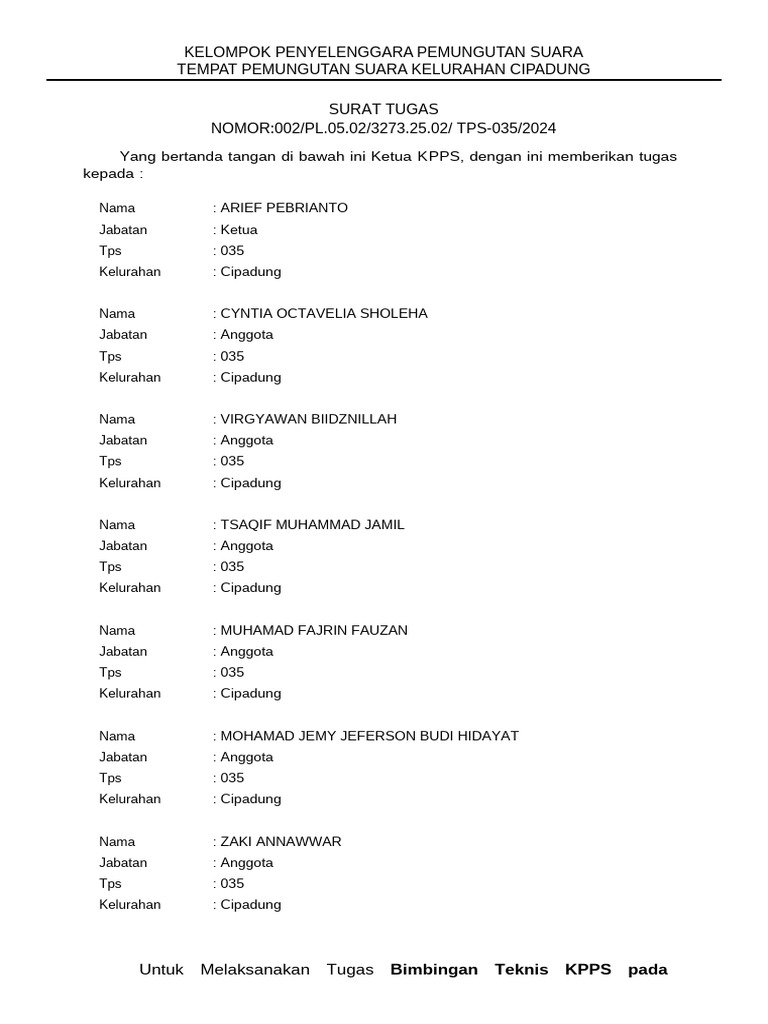 CONTOH SURAT TUGAS KPPS | PDF