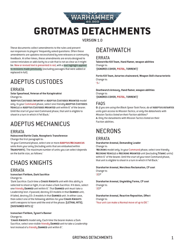 Grotmas Detachments Errata & FAQs | PDF | Military