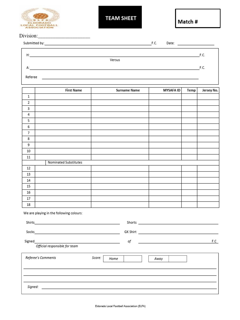 ELFA Team Sheet v2021 | PDF