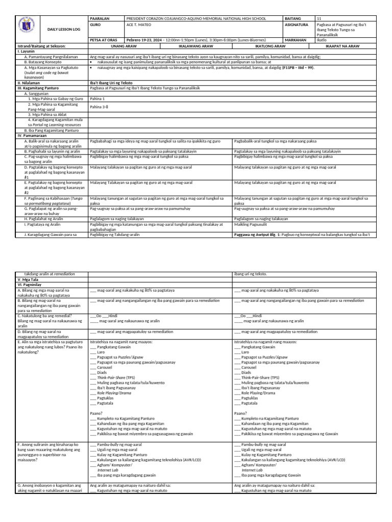 W2 - DLL - PPIITTP - Ibat Ibang Uri NG Teksto | PDF