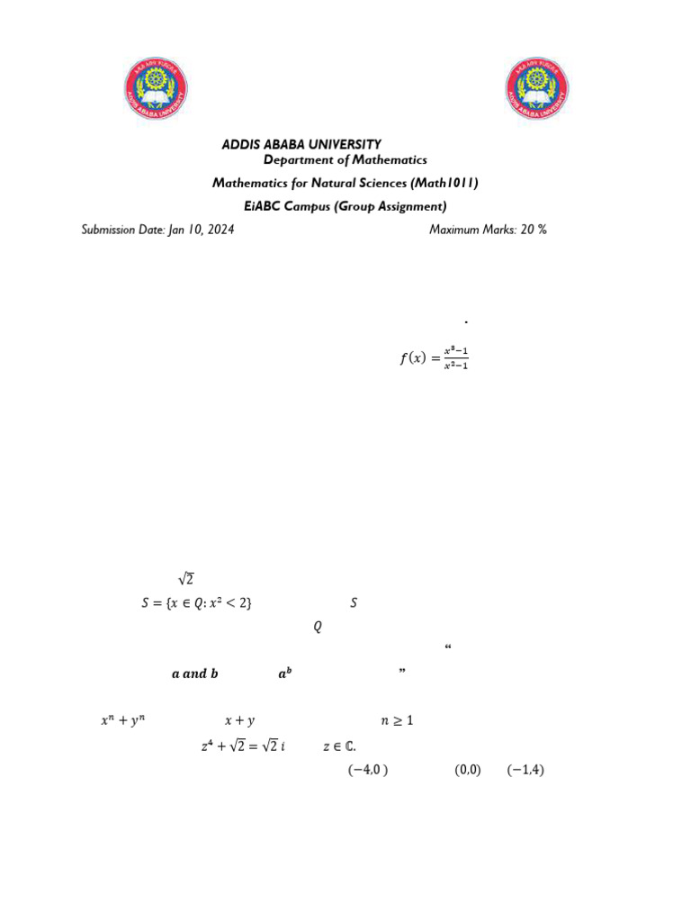 Mathematics For Natural Science Group Assignment AAU 2017 | PDF