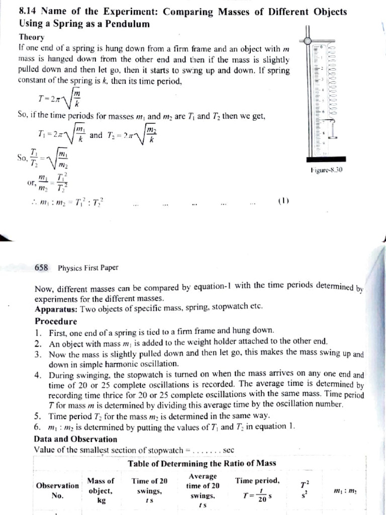 5 Comparing Masses of Different Objects Using A Spring As A Pendulum ...