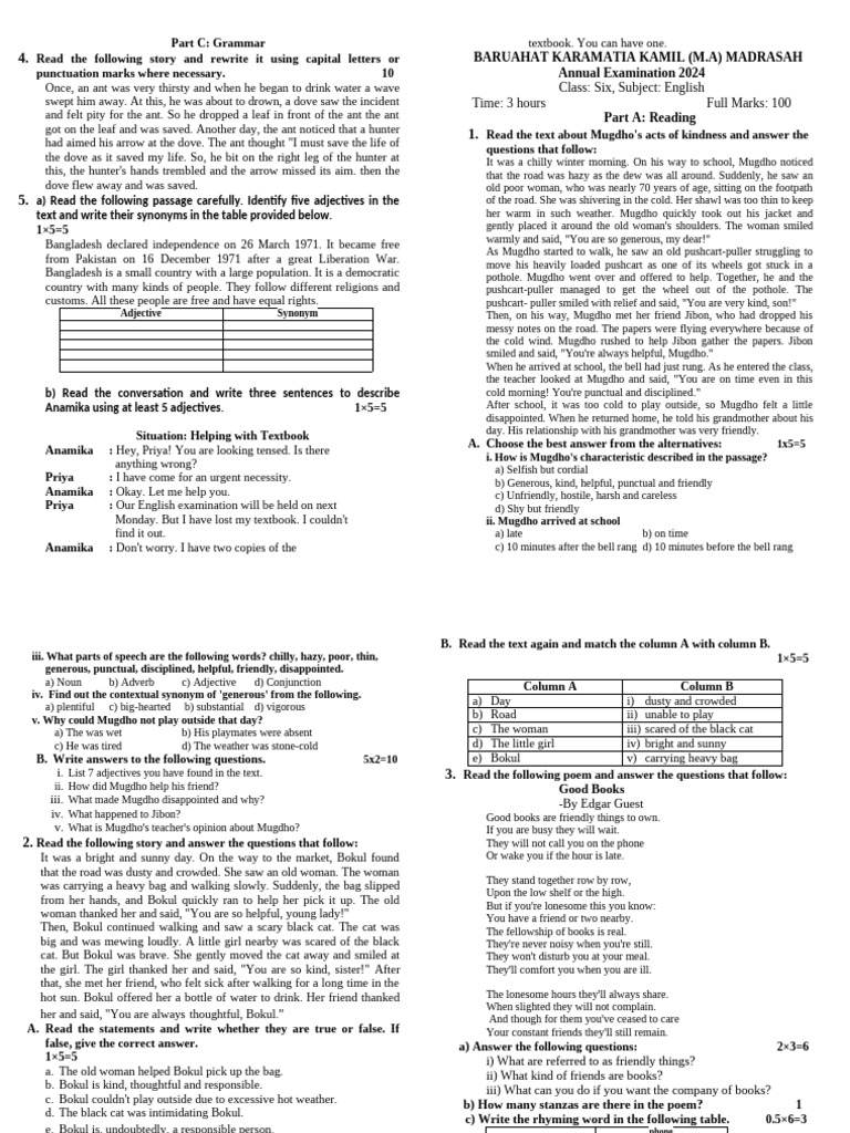 Class Six English | PDF | Syntax | Linguistic Morphology