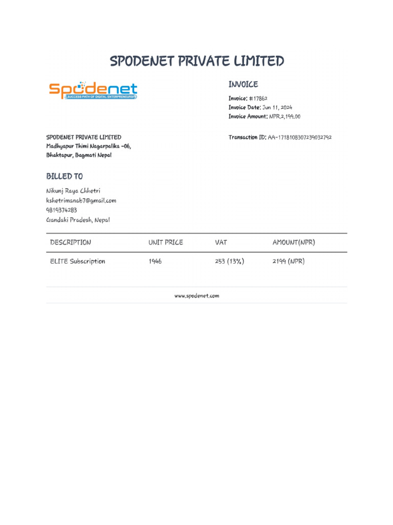 Spodenet Invoice | PDF