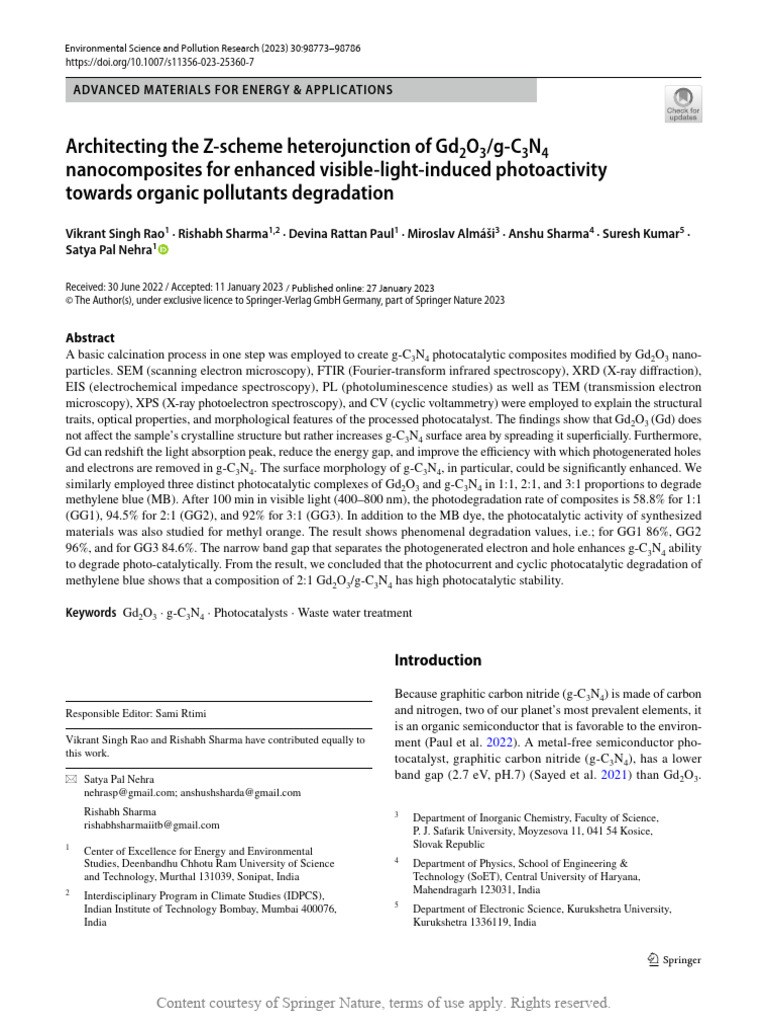 Architecting The Z-Scheme Heterojunction of Gd2O3g | PDF | X Ray ...