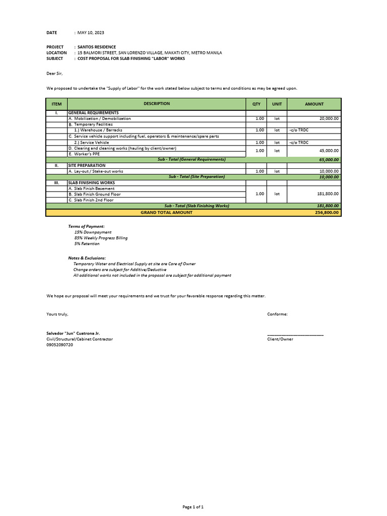 JRM-Santos Slab Finishing Works Quotation 5-10-23 R1 | PDF