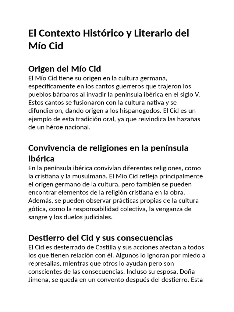 El Contexto Histórico y Literario Del Mío Cid | PDF