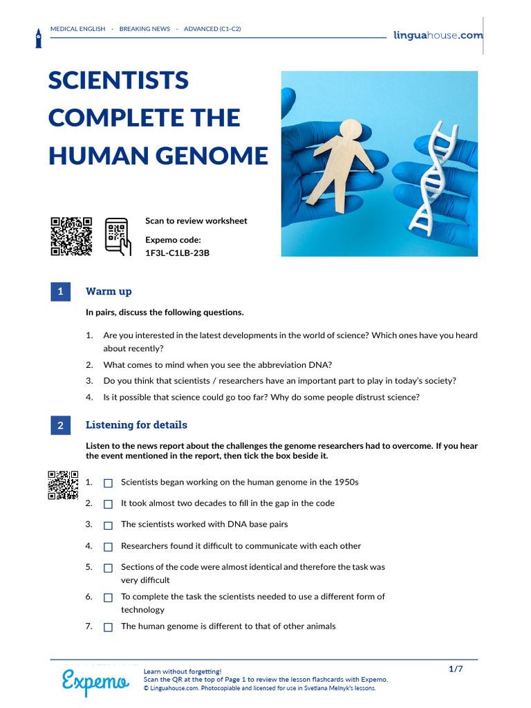 Scientists Complete The Human Genome British English Student C1 C2 ...