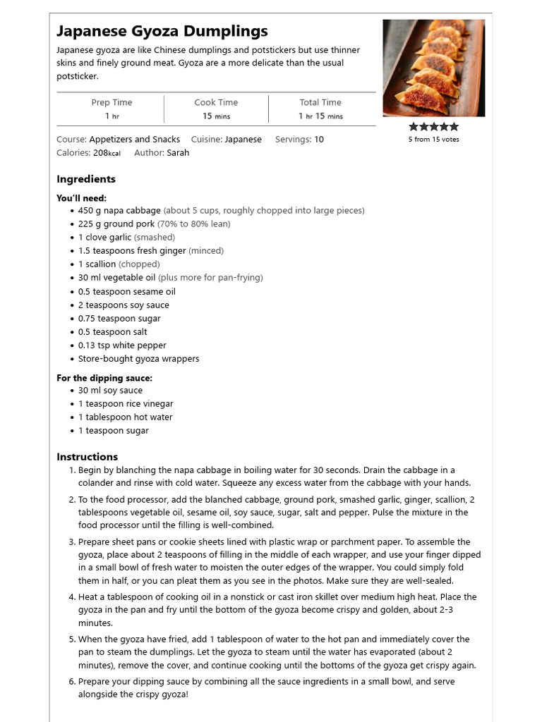 Authentic Japanese Gyoza Recipe | PDF | Foods | Cuisine