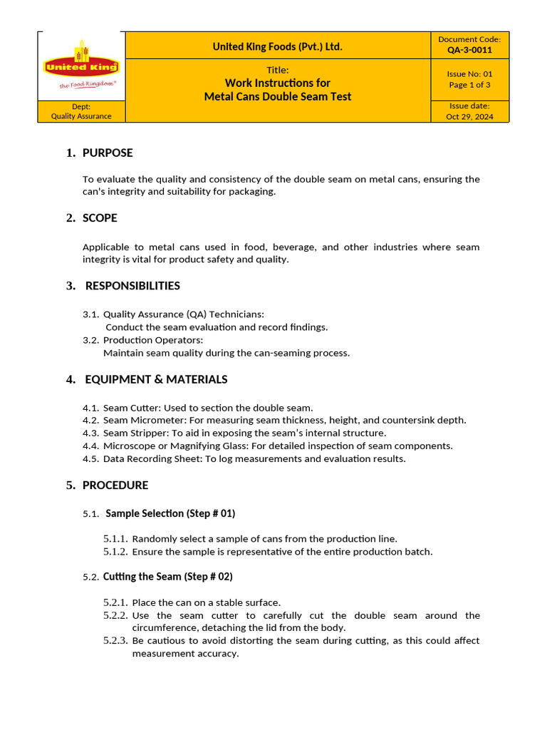 Metal Can Double Seam Evaluation Guide | PDF | Quality Assurance | Seam ...