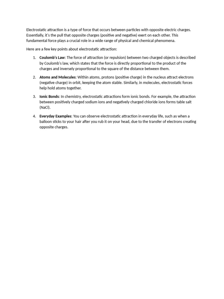 Electrostatic Attraction Is A Type of Force That Occurs Between ...