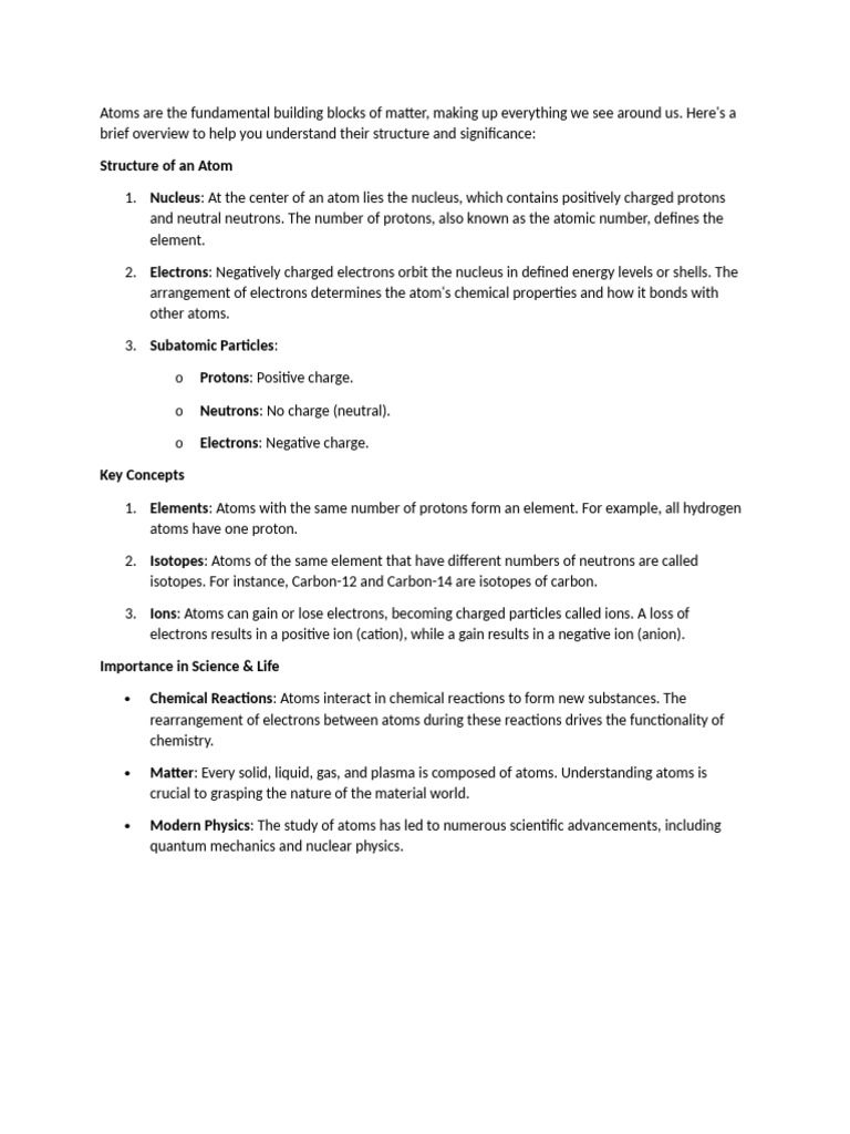 Atoms Are The Fundamental Building Blocks of Matter | PDF