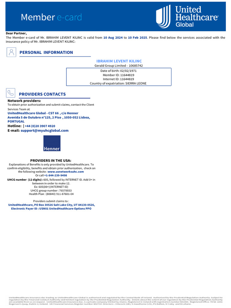 Insurance E-Card Details 2024-2025 | PDF