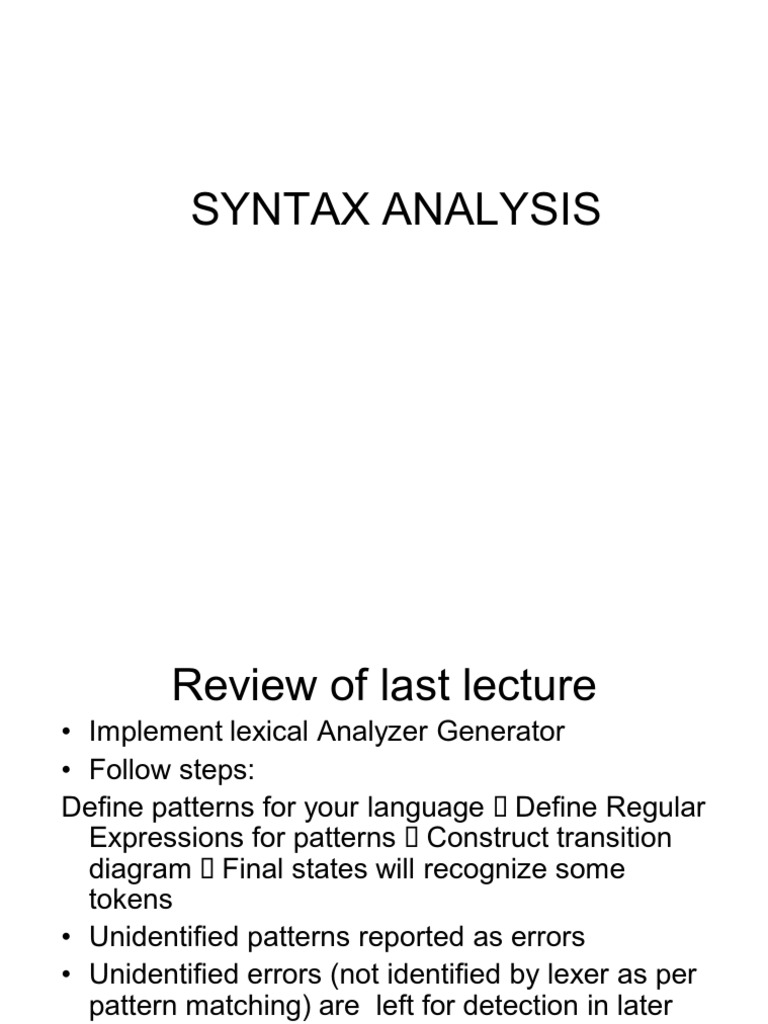 Syntax Analysis Parsing Rules