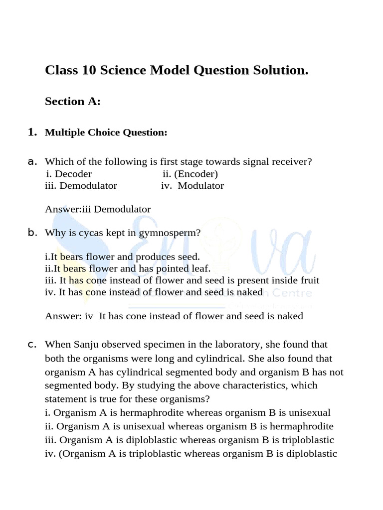 Class Ten Science Model Set Solution | PDF | Transformer | Ammonia