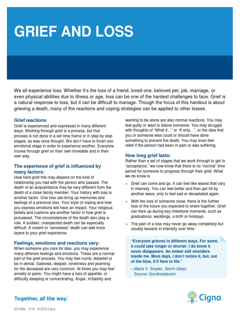 Grief And Loss Pdf Grief Cigna