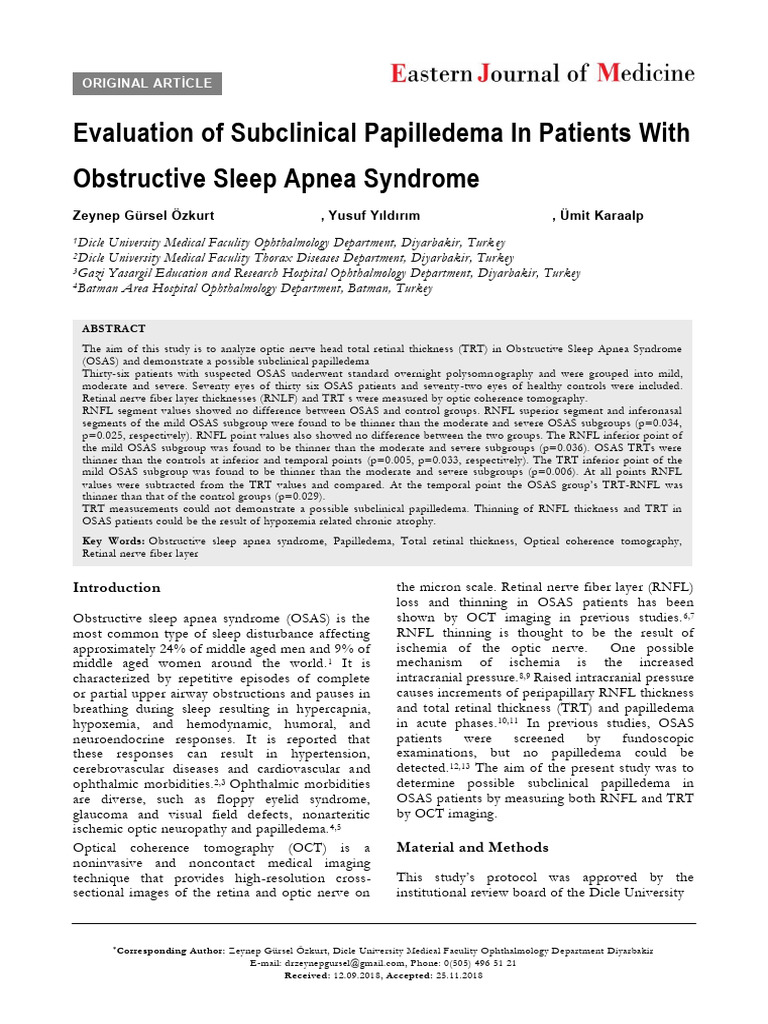 Ejm 46036 Original - Article Gursel - Ozkurt | PDF | Sleep Apnea | Glaucoma