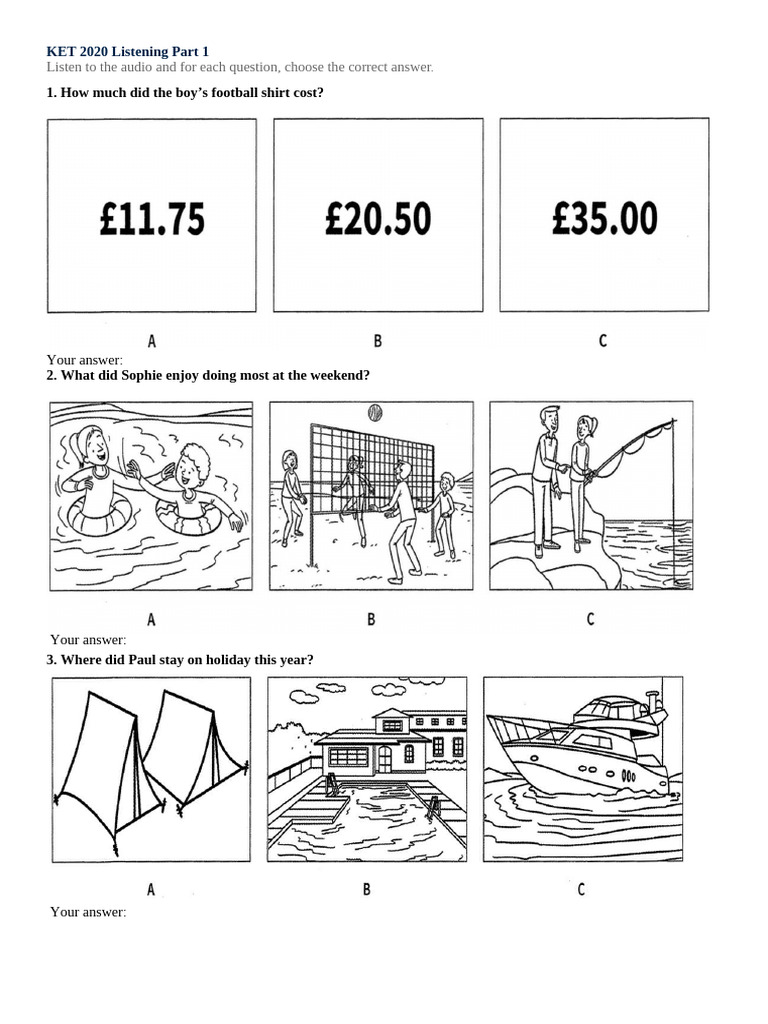 KET 2020 Listening Part 1 Test 1 V | PDF
