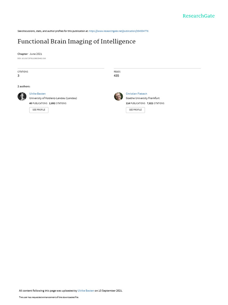 Functional Brain Imaging of Intelligence | PDF | Frontal Lobe | Cingulate Cortex