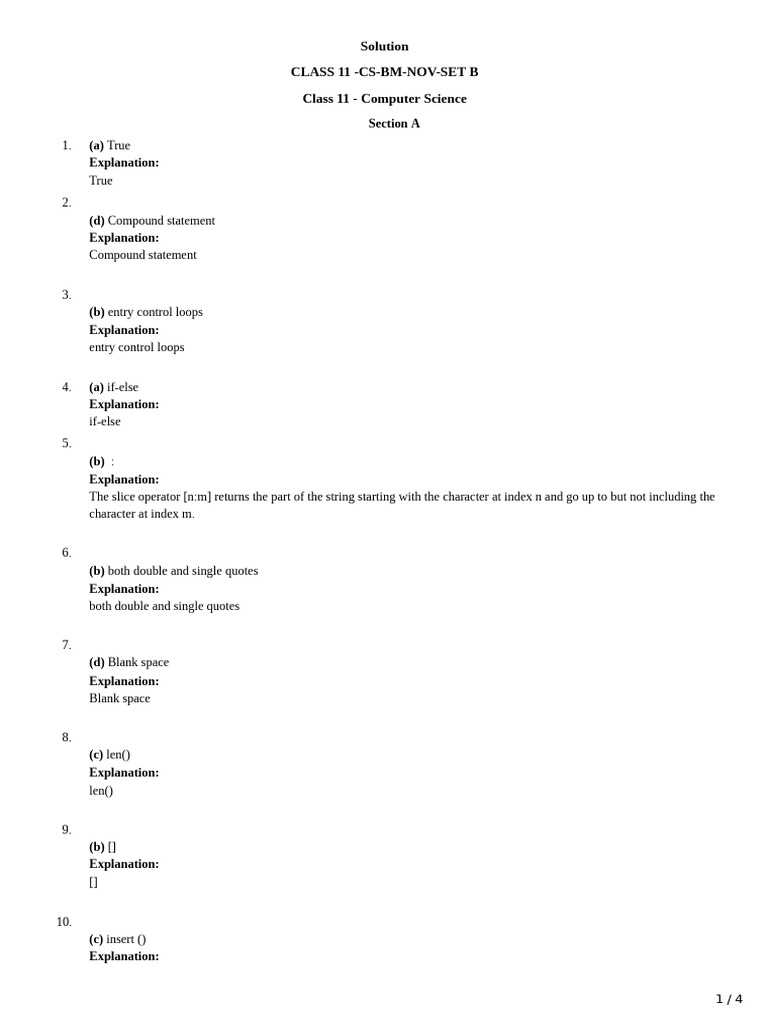 Class 11 - Marking Scheme Cs-Set B-Bm-Nov | PDF | Computer Science ...