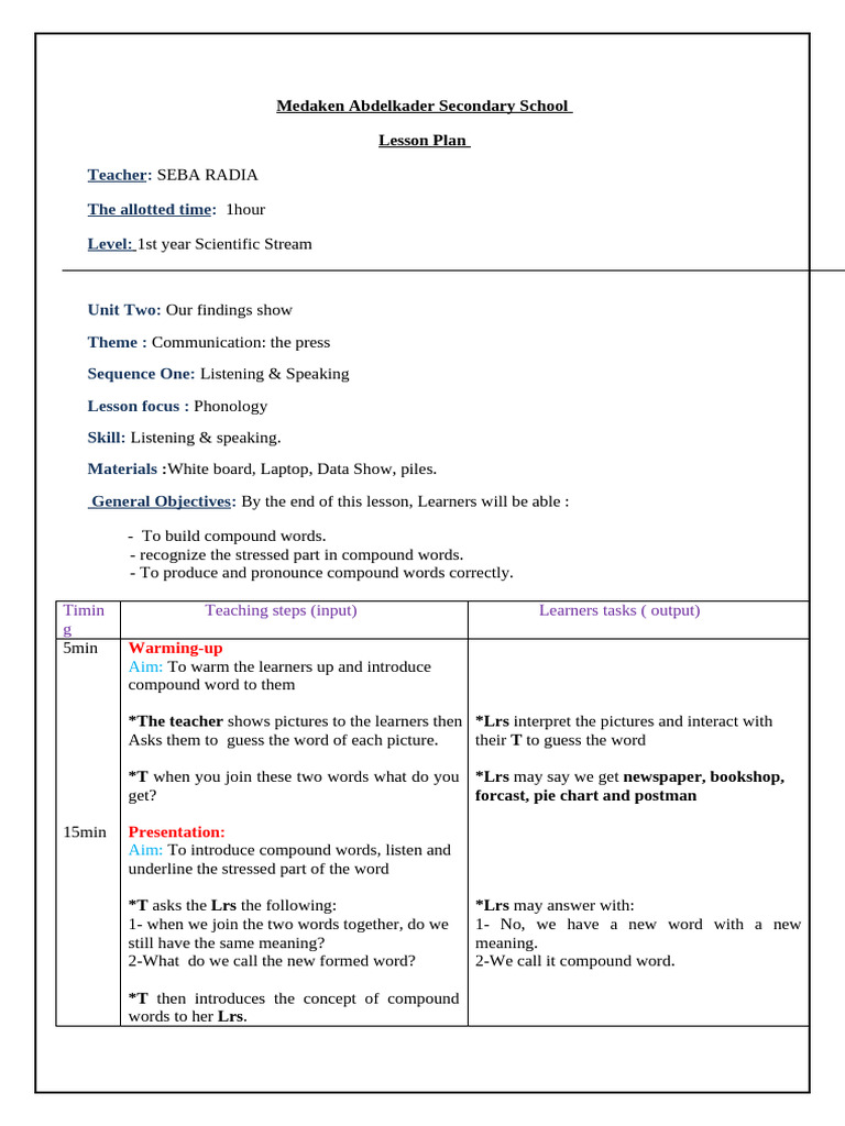 Lesson Plan: Compound Words in English | PDF | Word | Language Mechanics
