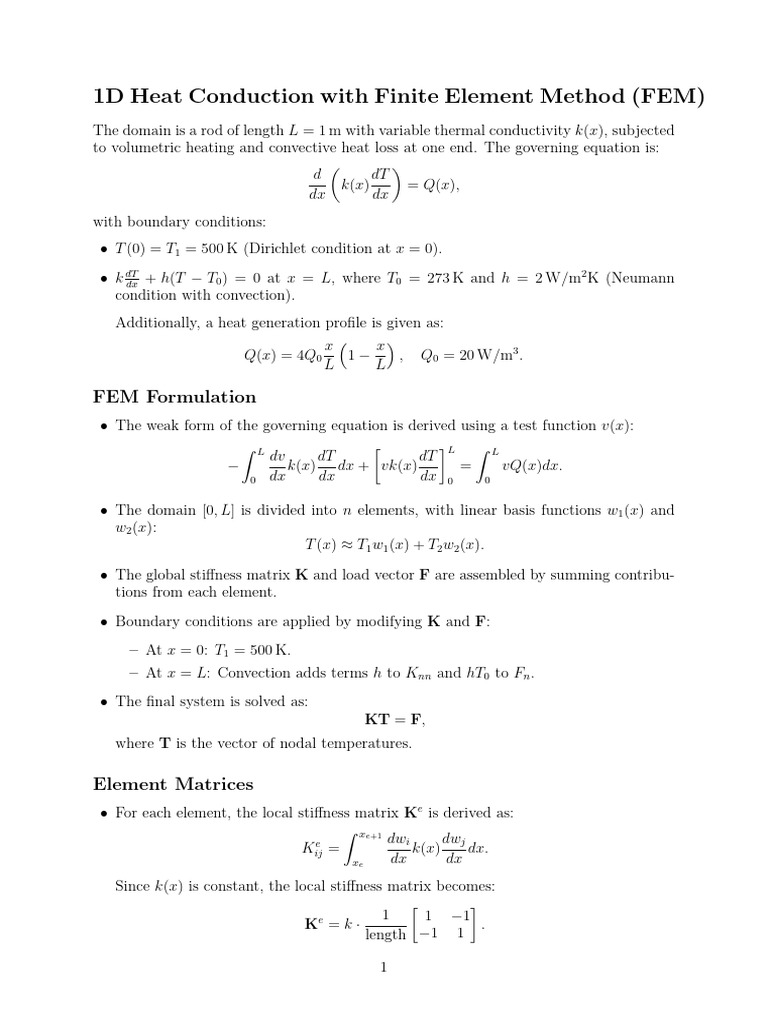1D Heat Conduction With Finite Element Method (FEM) | PDF | Finite Element Method | Mathematical ...