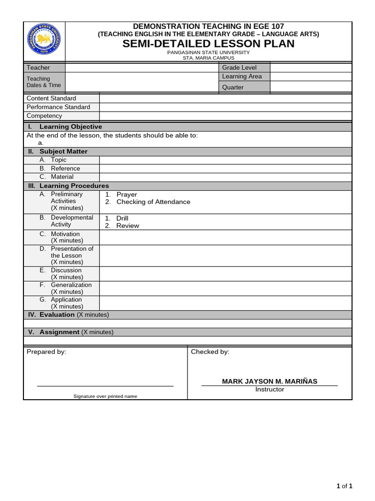 Semidetailed LP Template 1 | PDF