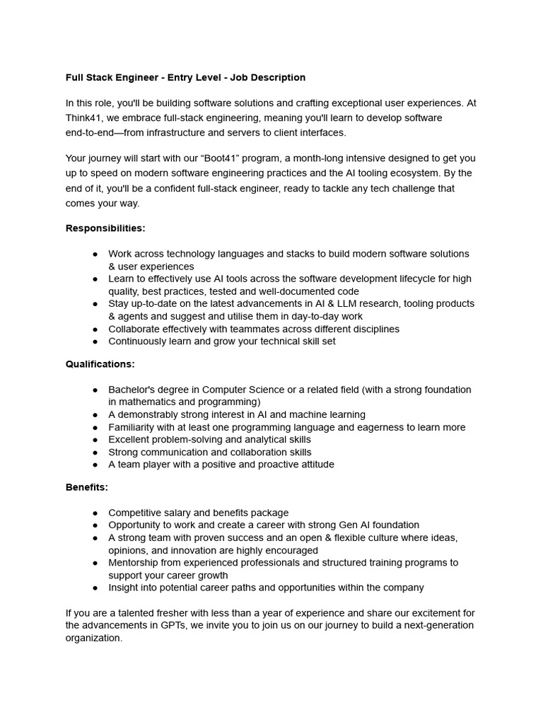 JD-Full Stack Engineer | PDF