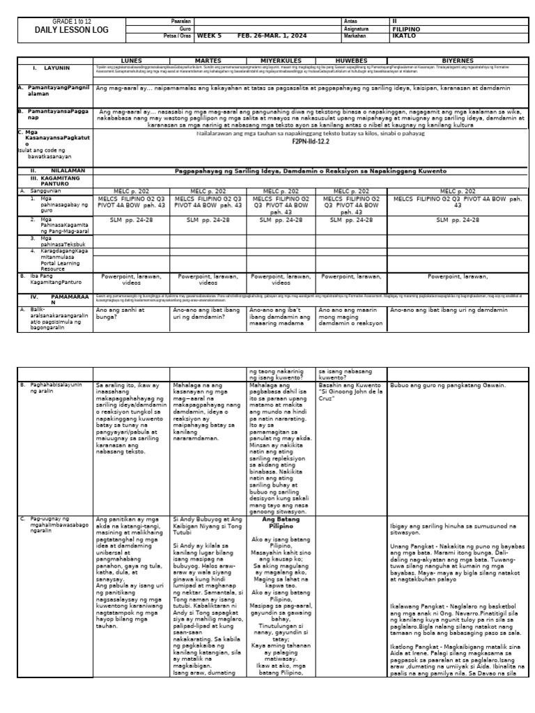 Q3-FILIPINO-WEEK-5 Worksheet | PDF