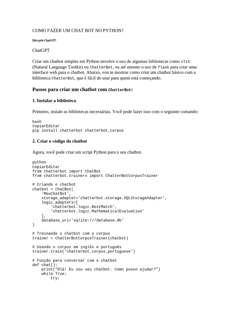 CHATBOT | PDF | Python (linguagem de programação) | Informática